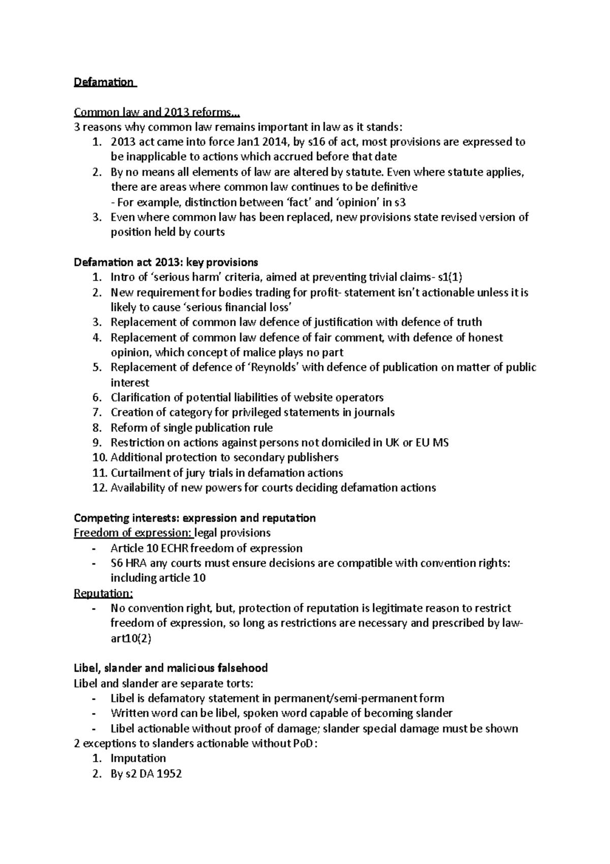 Defamation - Defamation Common law and 2013 reforms... 3 reasons why ...