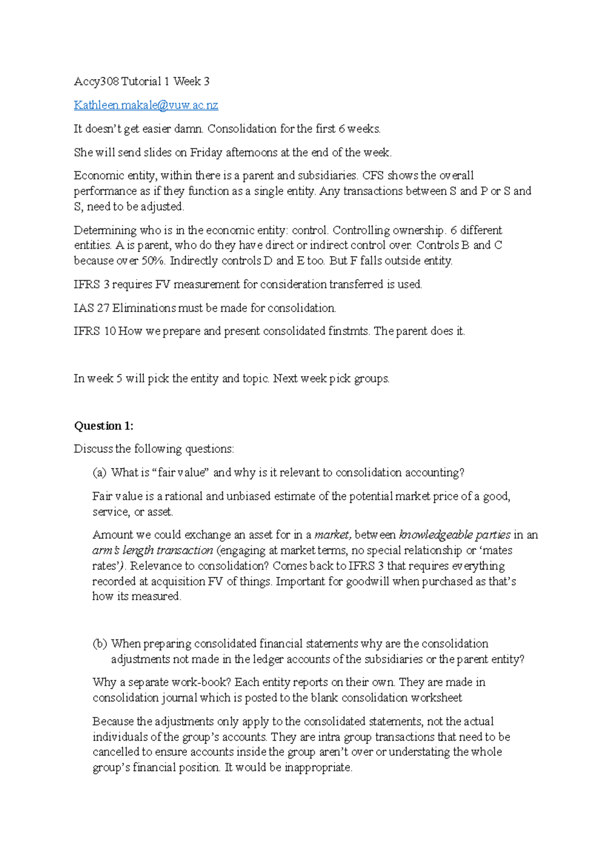 Tutorial 1 Week 3 - Accy308 Tutorial 1 Week 3 Kathleen@vuw.ac It doesn ...