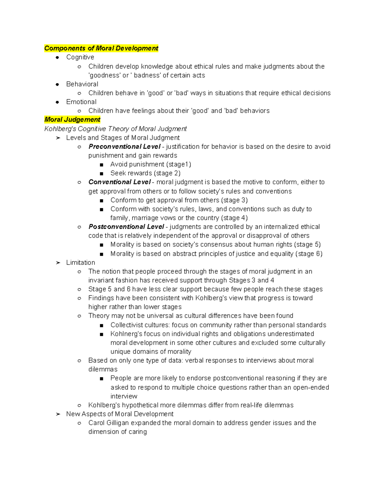 Chapter 11 Moral - Components of Moral Development Cognitive Children ...