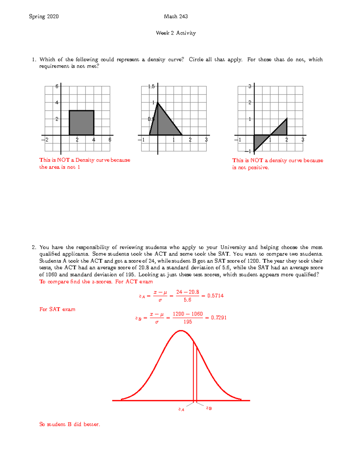 W20 M243 Act W2 Solution - Spring 2020 Math 243 Week 2 Activity Which of the following could ...