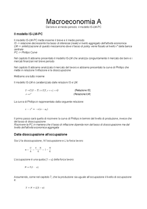 Macroeconomia A - Il modello IS-LM esteso - Macroeconomia A Il modello ...