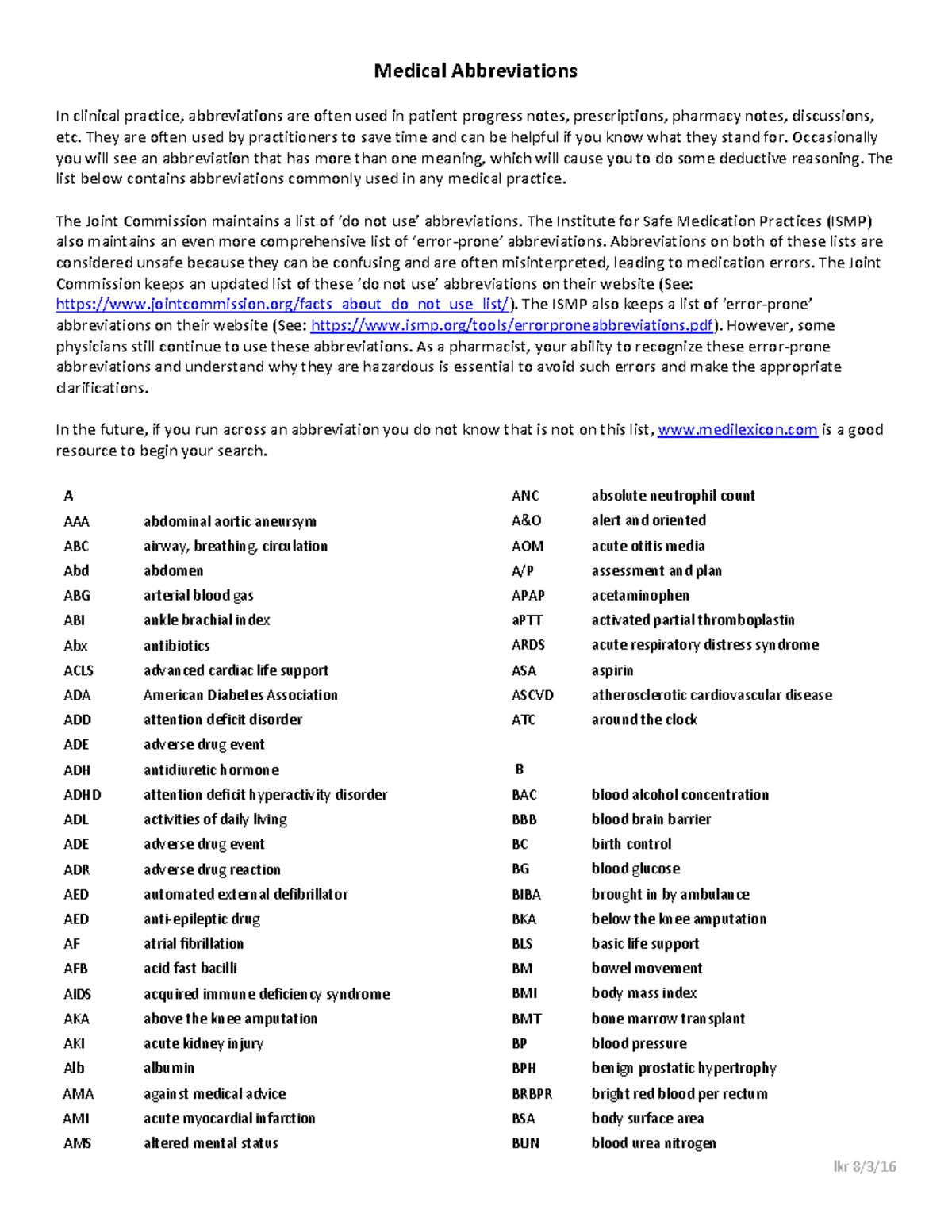 2017 medical abbreviations - Medical Abbreviations In clinical practice ...