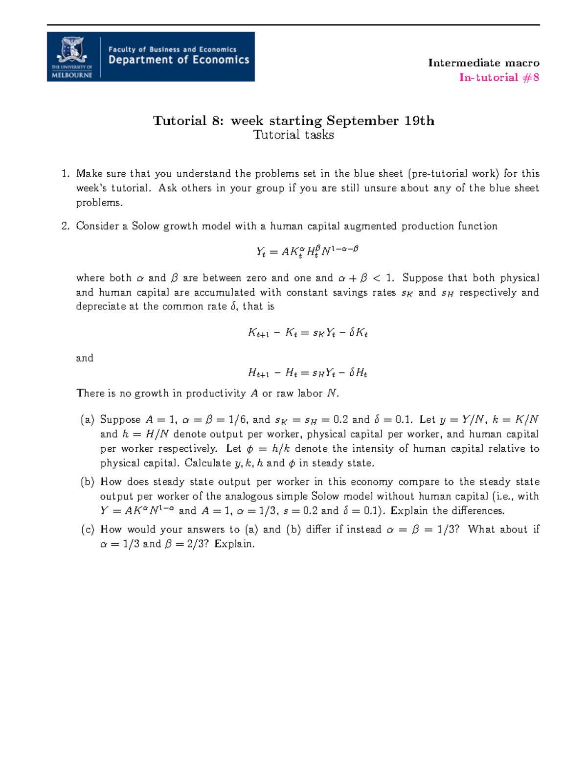 Intutorial 8 - Tutorial 8 - Intermediate macro In-tutorial # Tutorial 8: week starting September ...