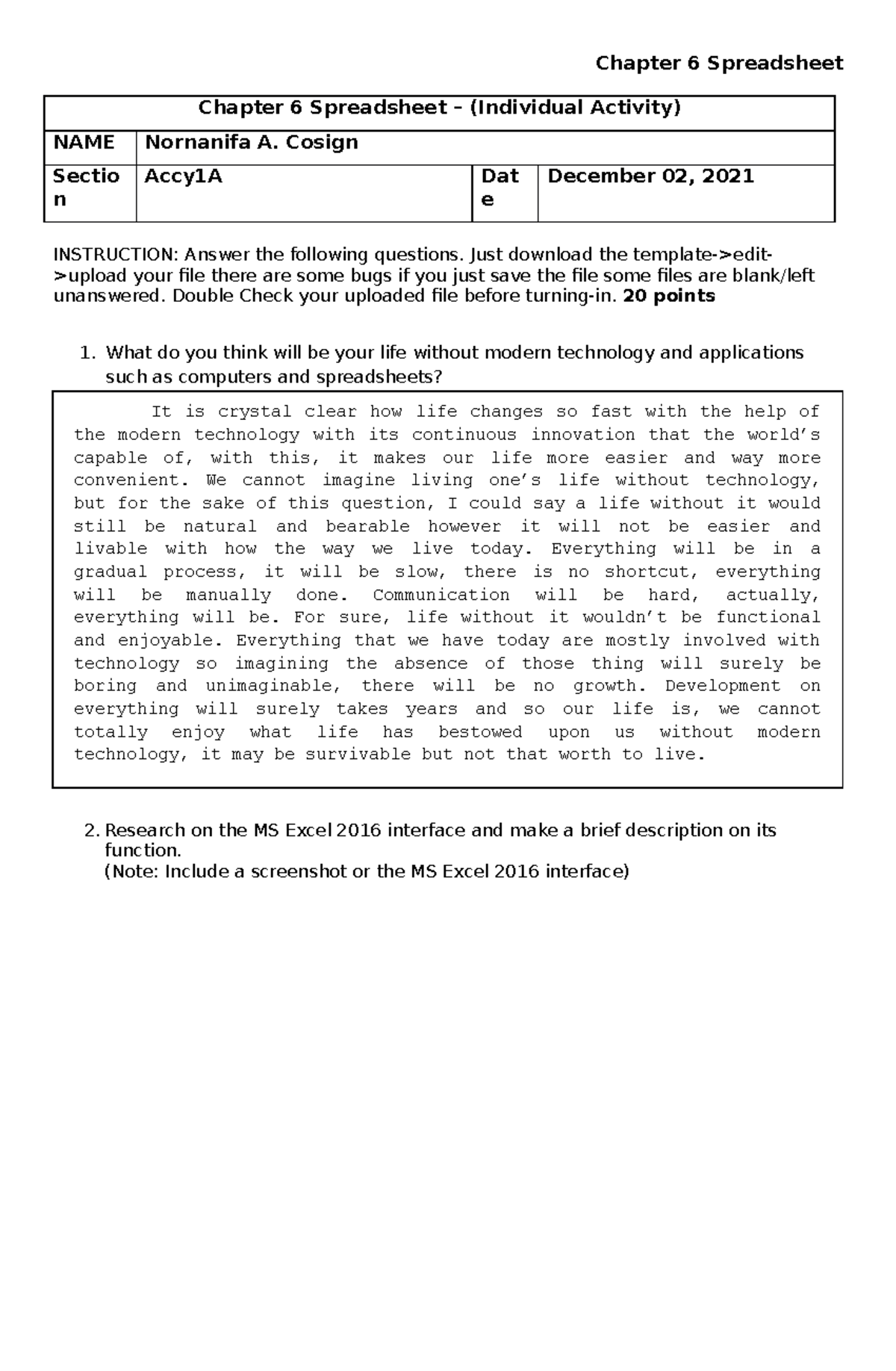 Chapter 6 Opening Activity-1 - Chapter 6 Spreadsheet Chapter 6 ...