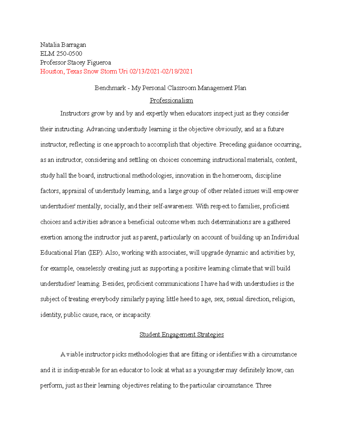 Personal Classroom Management Plan Rough Draft - Natalia Barragan ELM ...