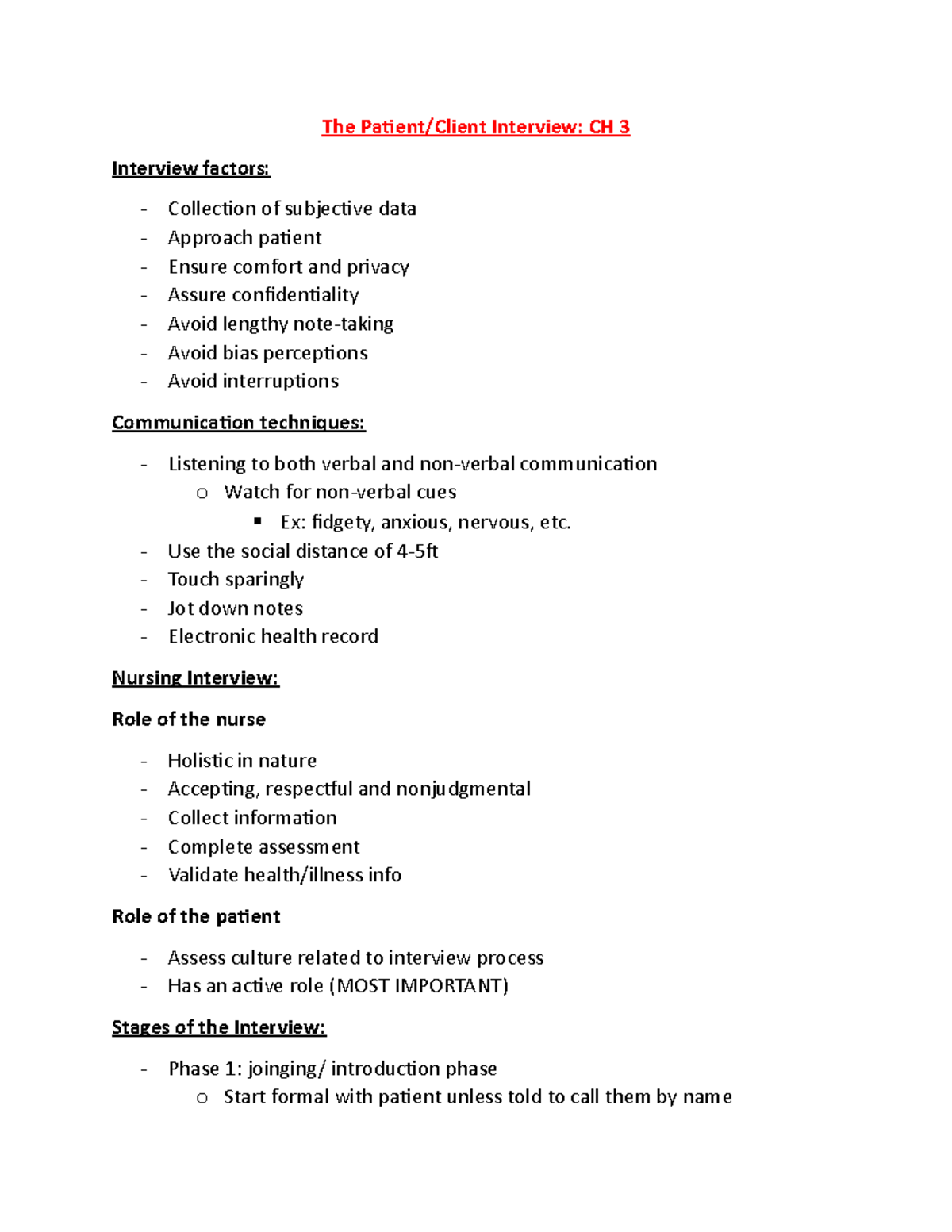 The Patient CH3 - Lecture notes N/A - The Patient/Client Interview: CH ...