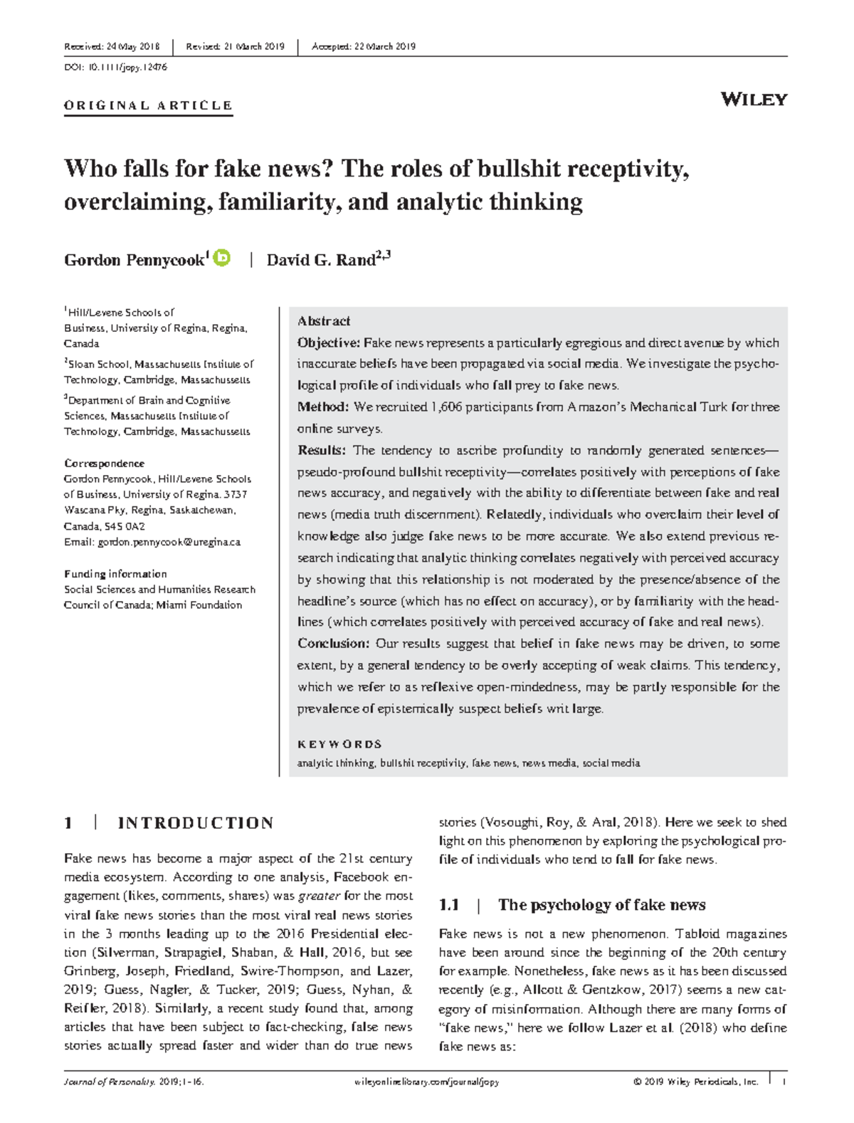 Pennycook et al-2019-Journal of Personality - Journal of Personality ...