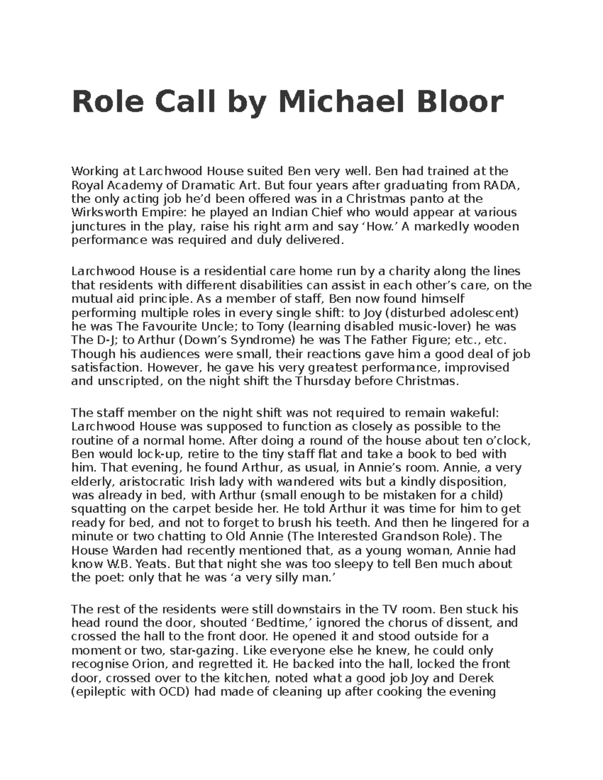 Role Call by Michael Bloor - Role Call by Michael Bloor Working at ...