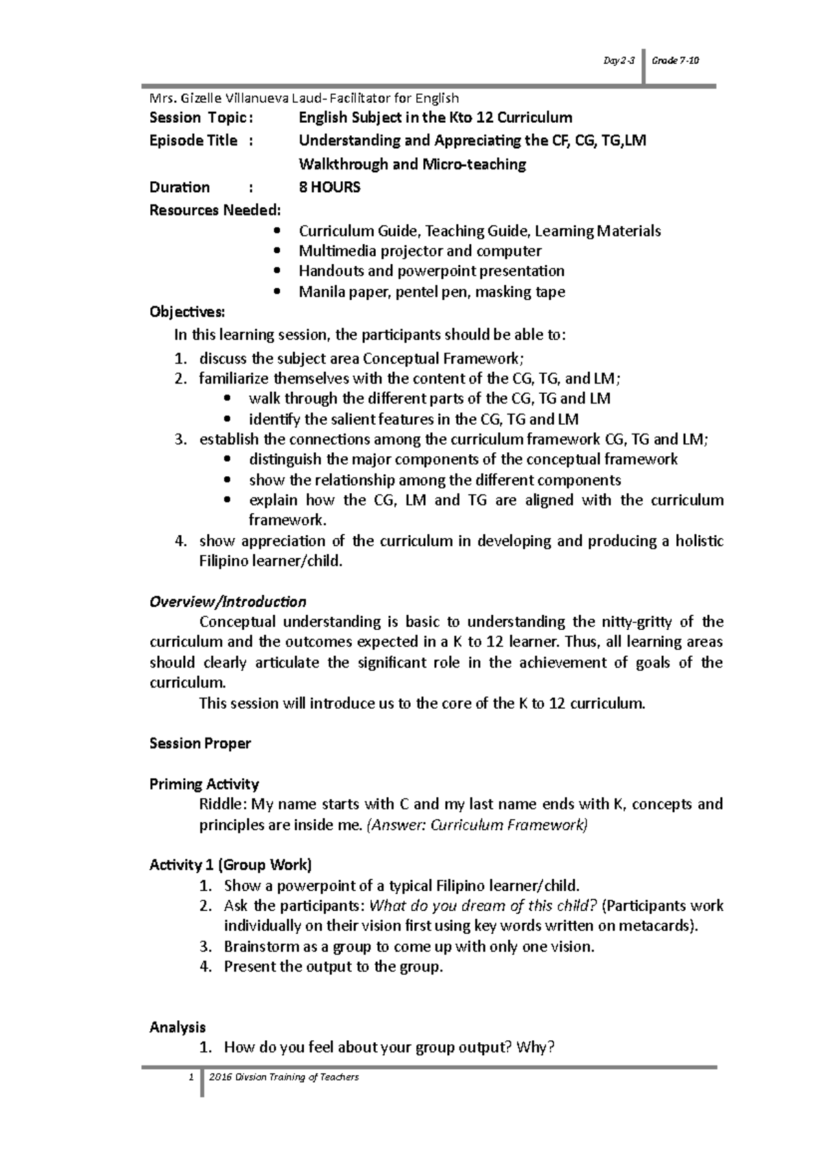 Session guides - educ - Day 2-3 Grade 7- Mrs. Gizelle Villanueva Laud ...