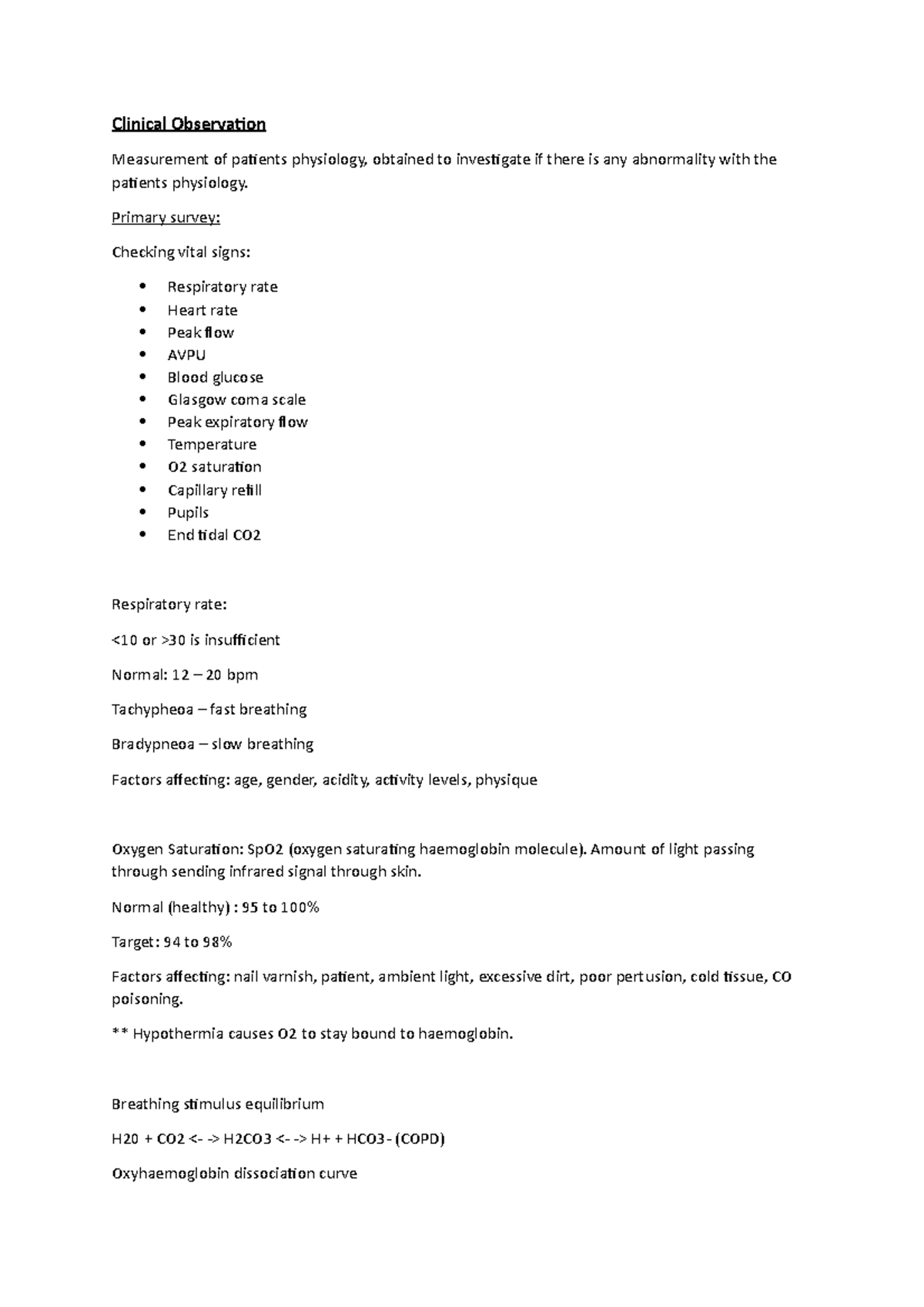 Clinical Observation Measurement of Patients Physiology - Studocu