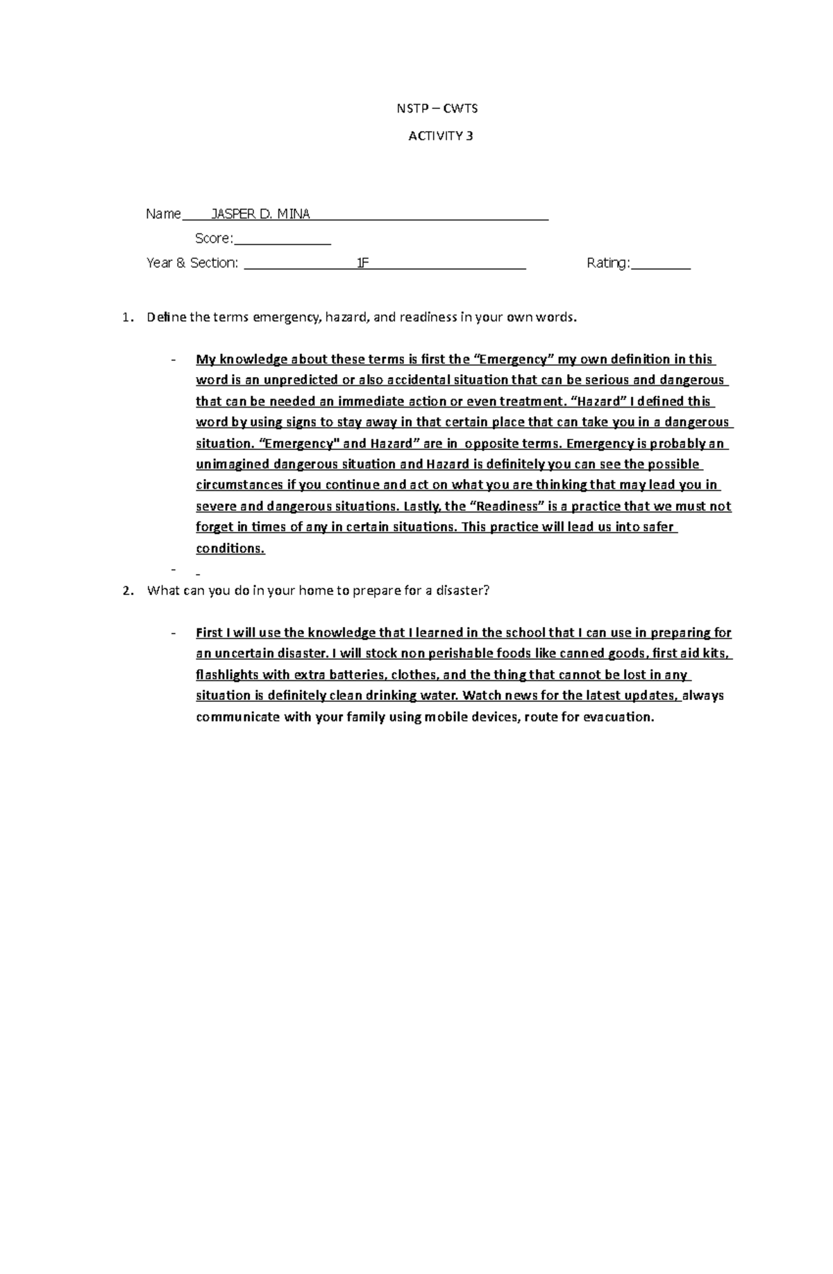 Activity 3 - mil - NSTP – CWTS ACTIVITY 3 Name____JASPER D. MINA