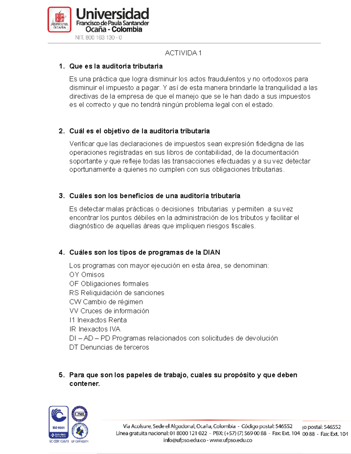 Actividad N°1 - sdfsdfdsf - ACTIVIDA 1 Que es la auditoria tributaria ...