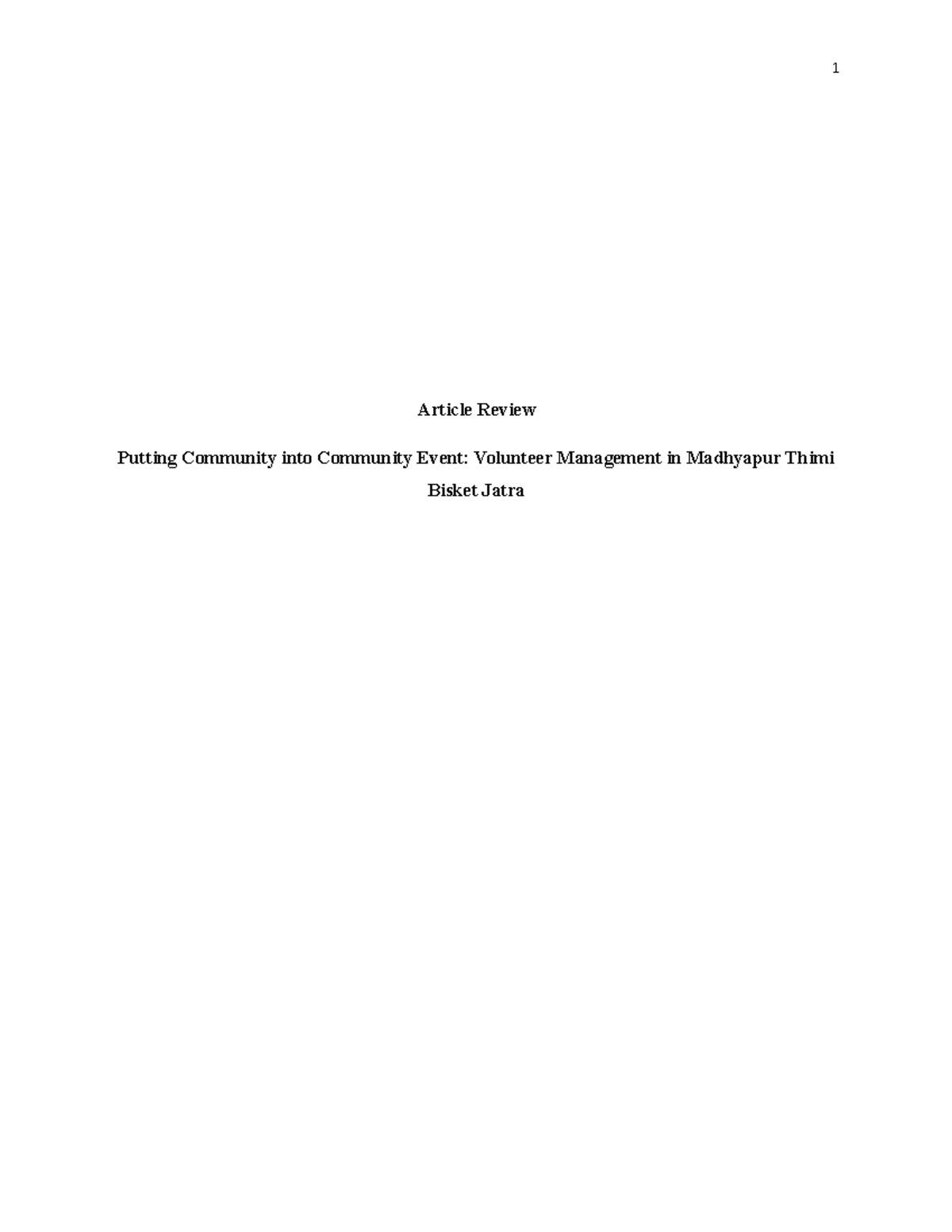 Event managment article review - Article Review Putting Community into ...