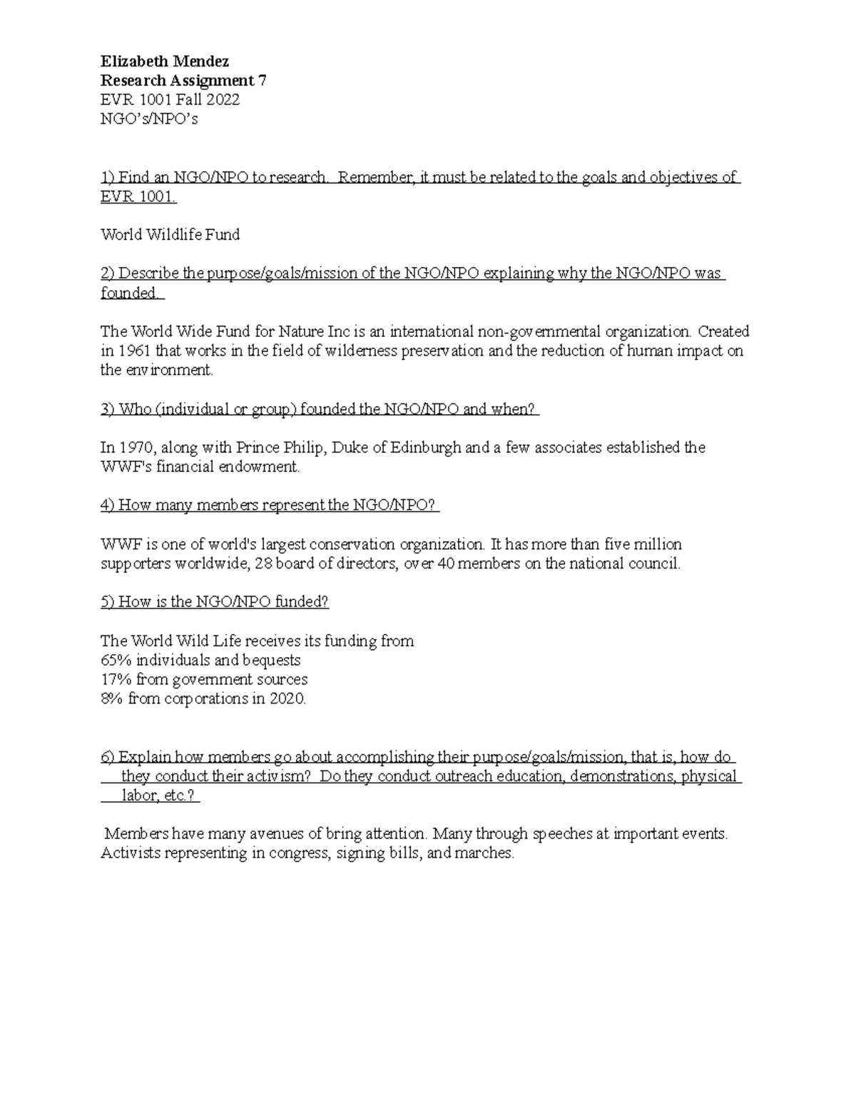 non-governmental organization - Elizabeth Mendez Research Assignment 7 ...
