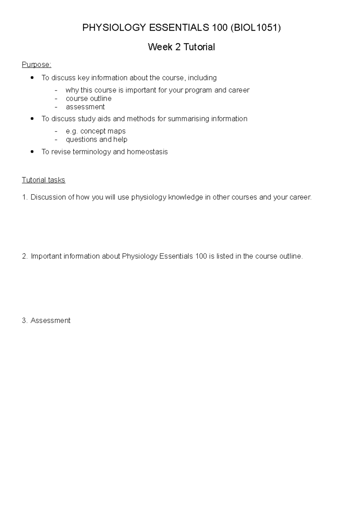New 2021 Physiology Essentials Week 2 Tutorial - class notes ...