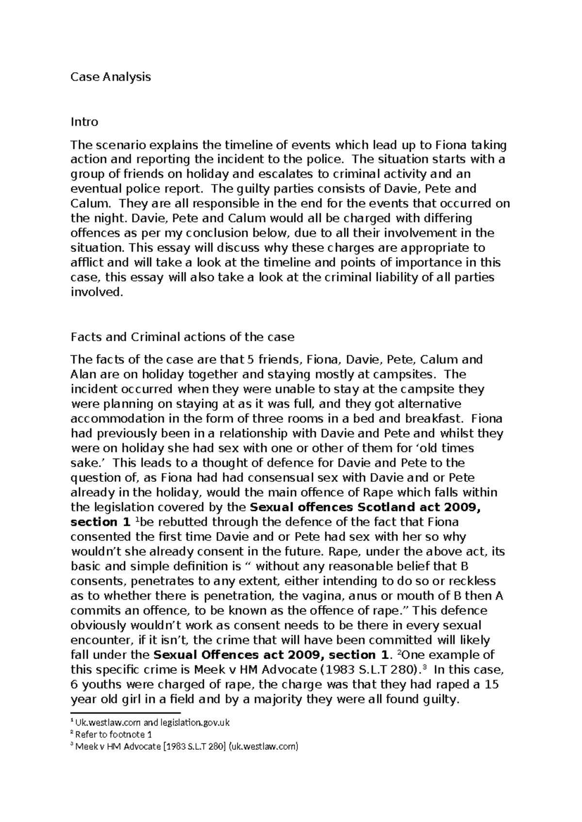 Criminal Coursework - RAHHH - Case Analysis Intro The scenario explains ...