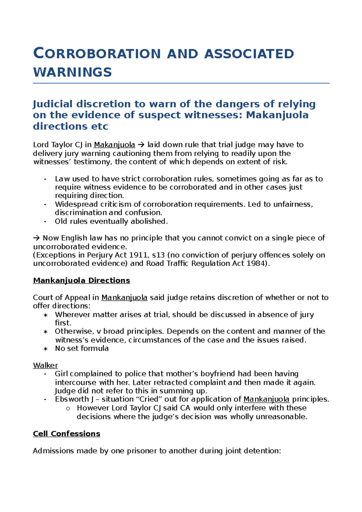 Corroboration and warnings - CORROBORATION AND ASSOCIATED WARNINGS ...