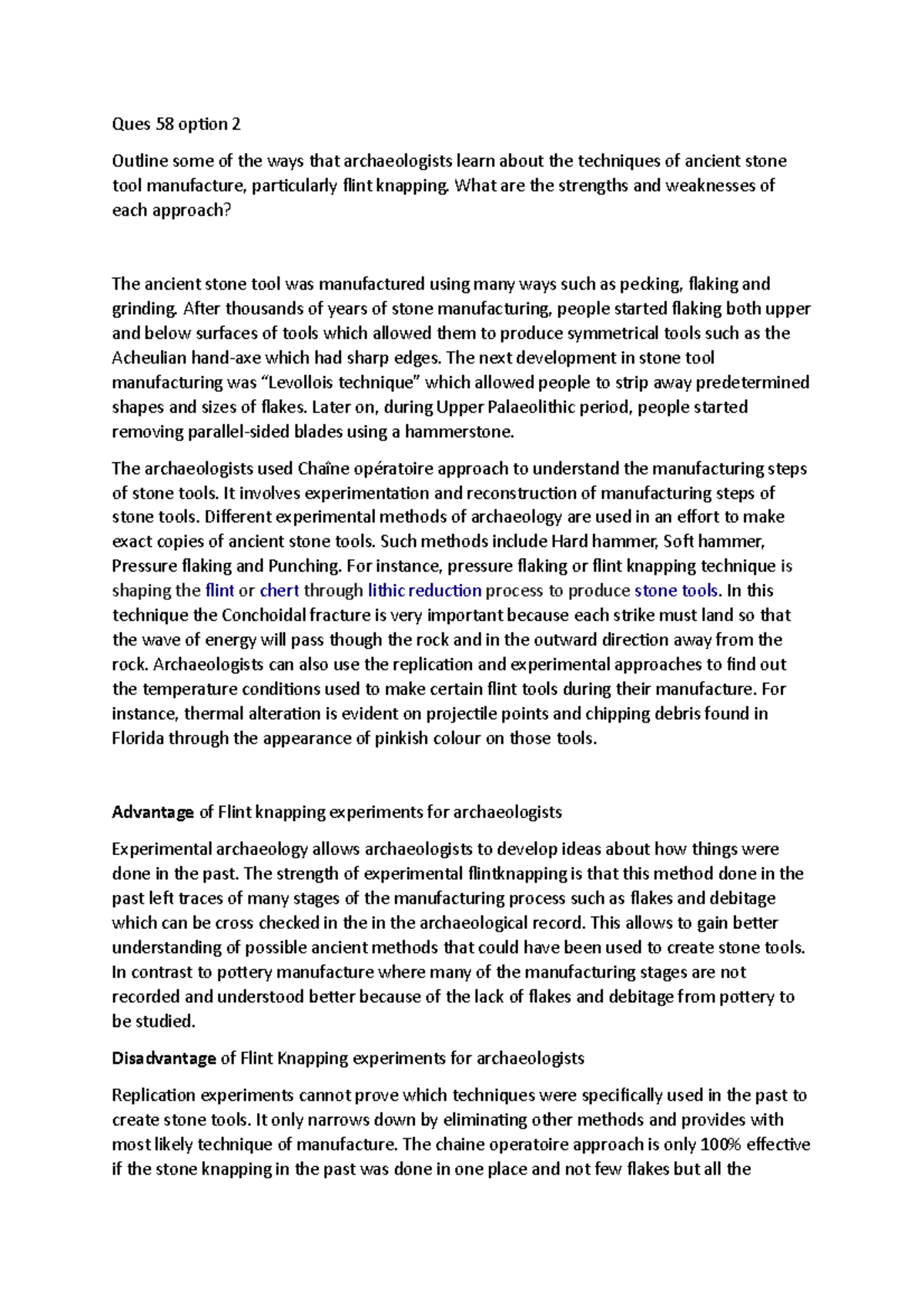 Stone tool manufacture techniques - Ques 58 option 2 Outline some of ...