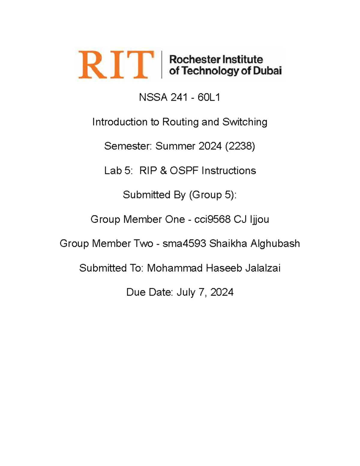 Lab 5 Rip And Ospf Nssa 241 60l Introduction To Routing And