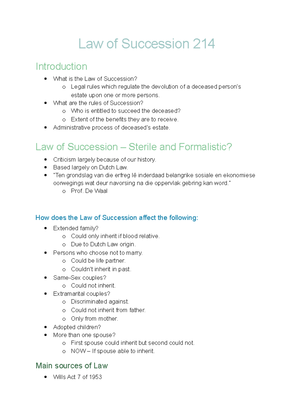 Law of Succession - Notes - Law of Succession 214 Introduction What is ...