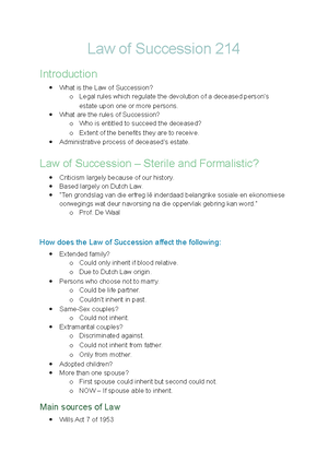 Succession Topic 1 Slides - The Aims and Objectives of the Law of ...