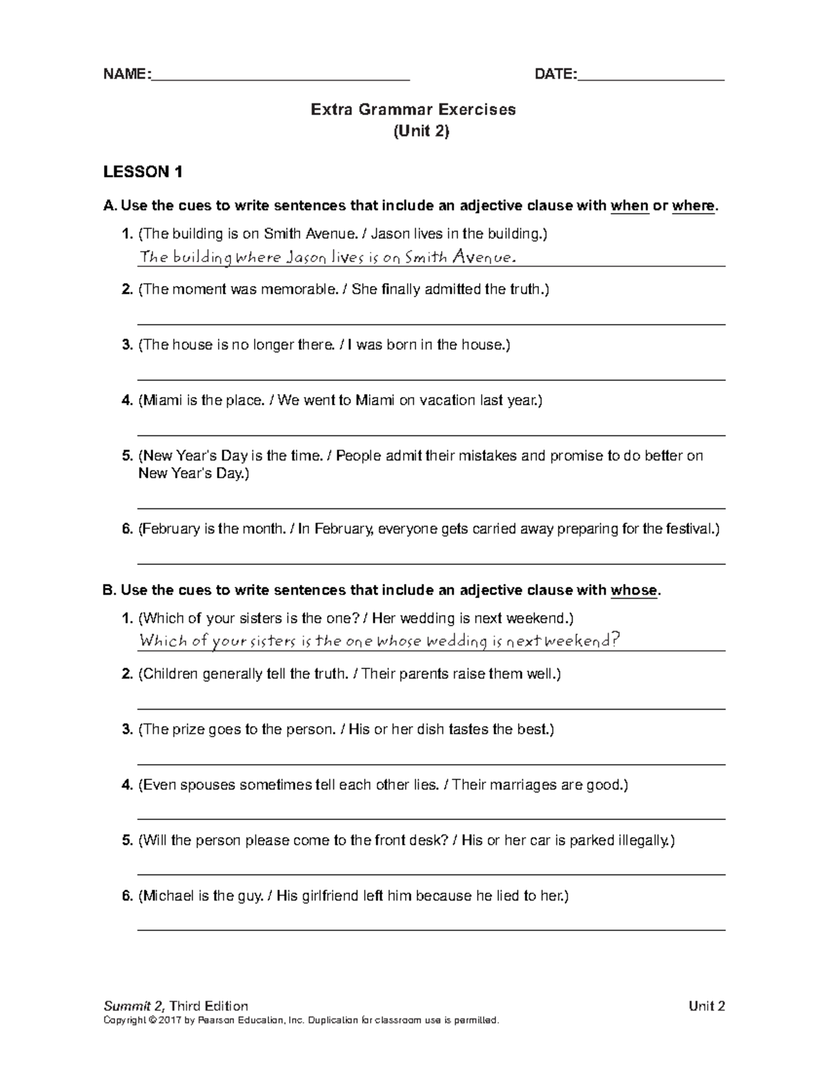 2. grammar u2 - Copyright © 2017 by Pearson Education, Inc. Duplication ...