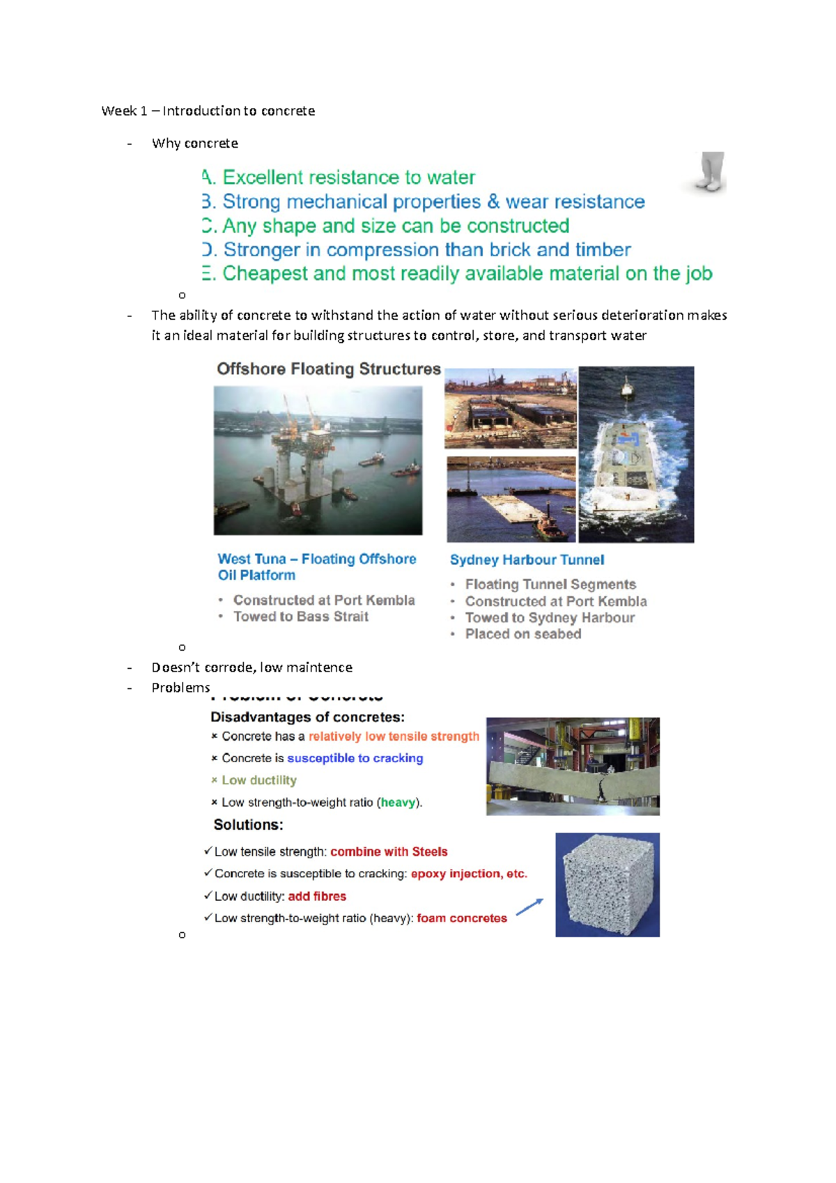 Conjoined weeks 1-5 - Week 1 – Introduction to concrete - Why concrete ...