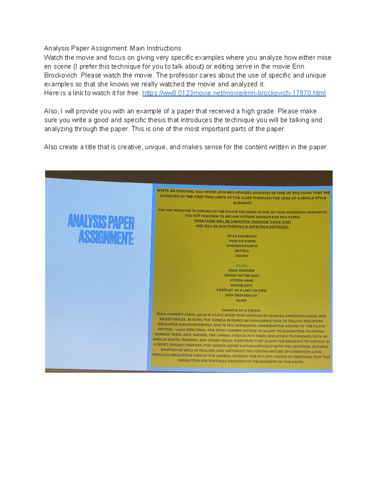 Analysis paper Instructions final 1 - Analysis Paper Assignment: Main ...