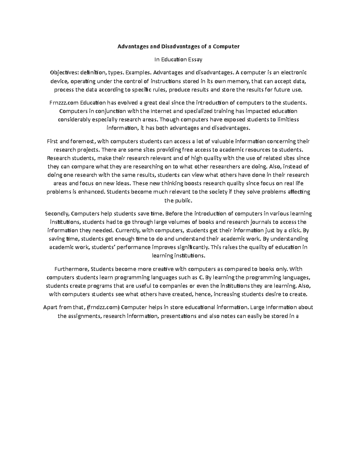 Document (83)Advantages and Disadvantages of a Computer - Advantages ...