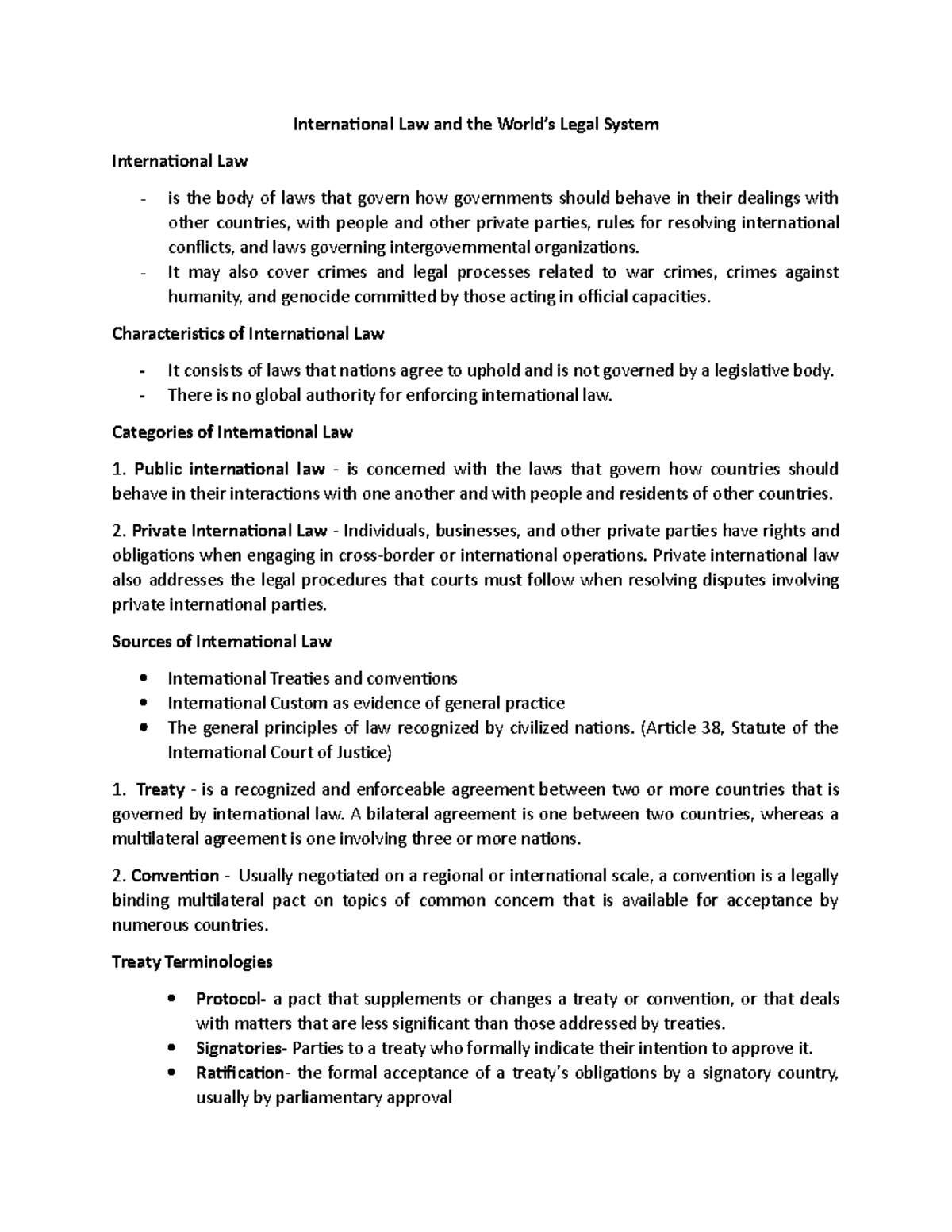 Key learnings in International LAW - International Law and the World’s ...