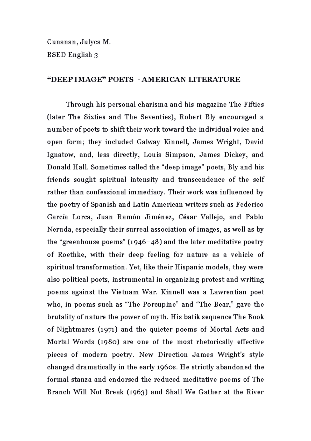 “DEEP Image” Poets - American Literature - Cunanan, Julyca M. BSED ...