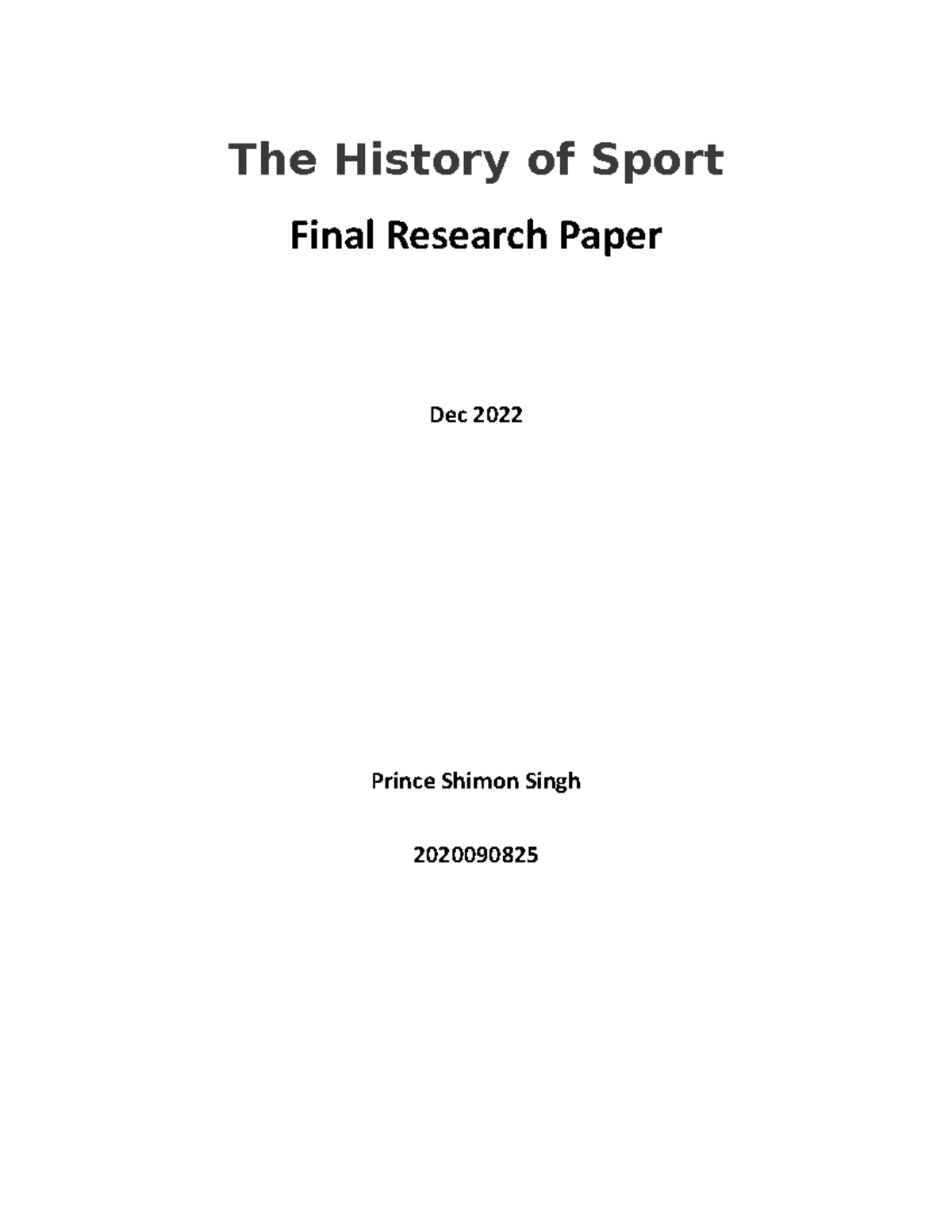Final - The History of Sport Final Research Paper Dec 2022 Prince ...