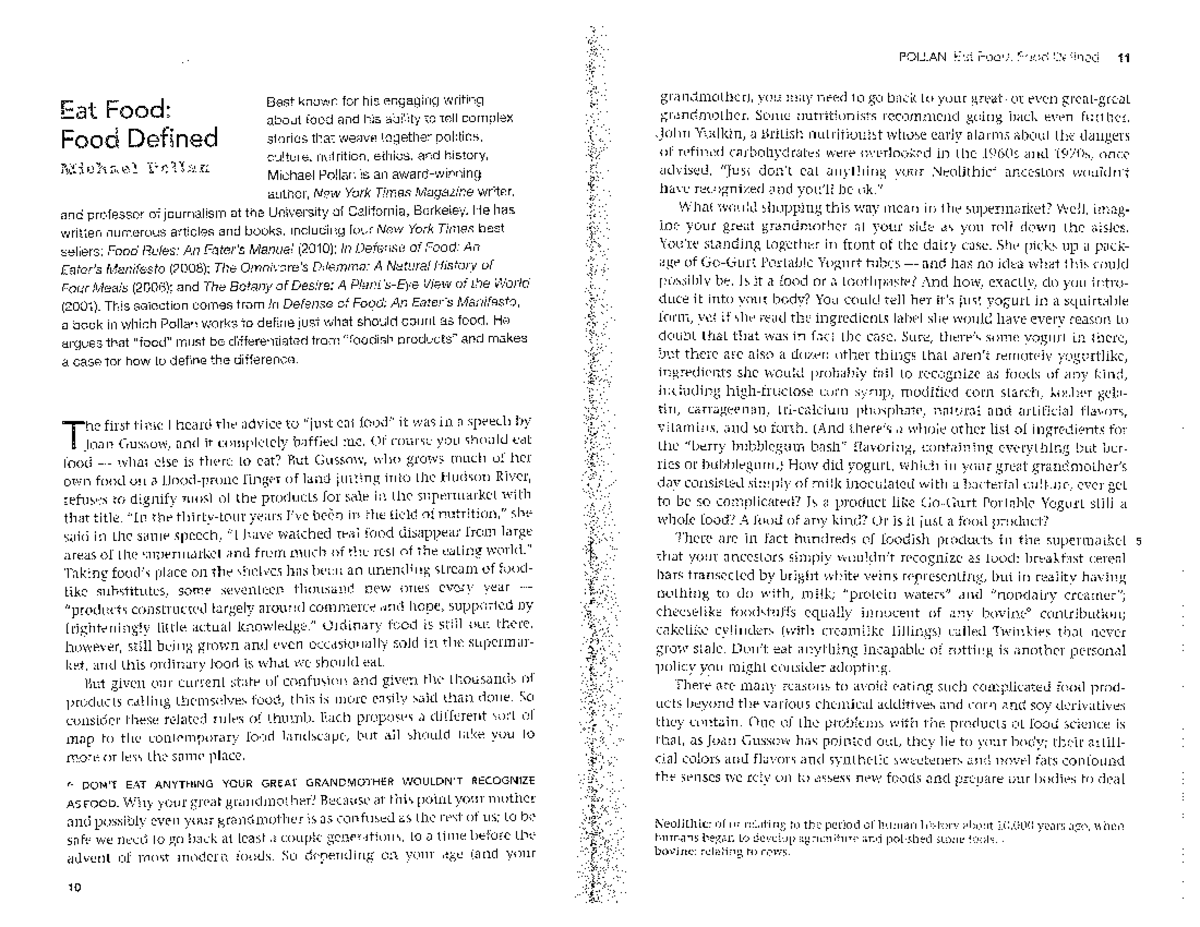 Pollan eat food - 603-BXE-DW - Studocu