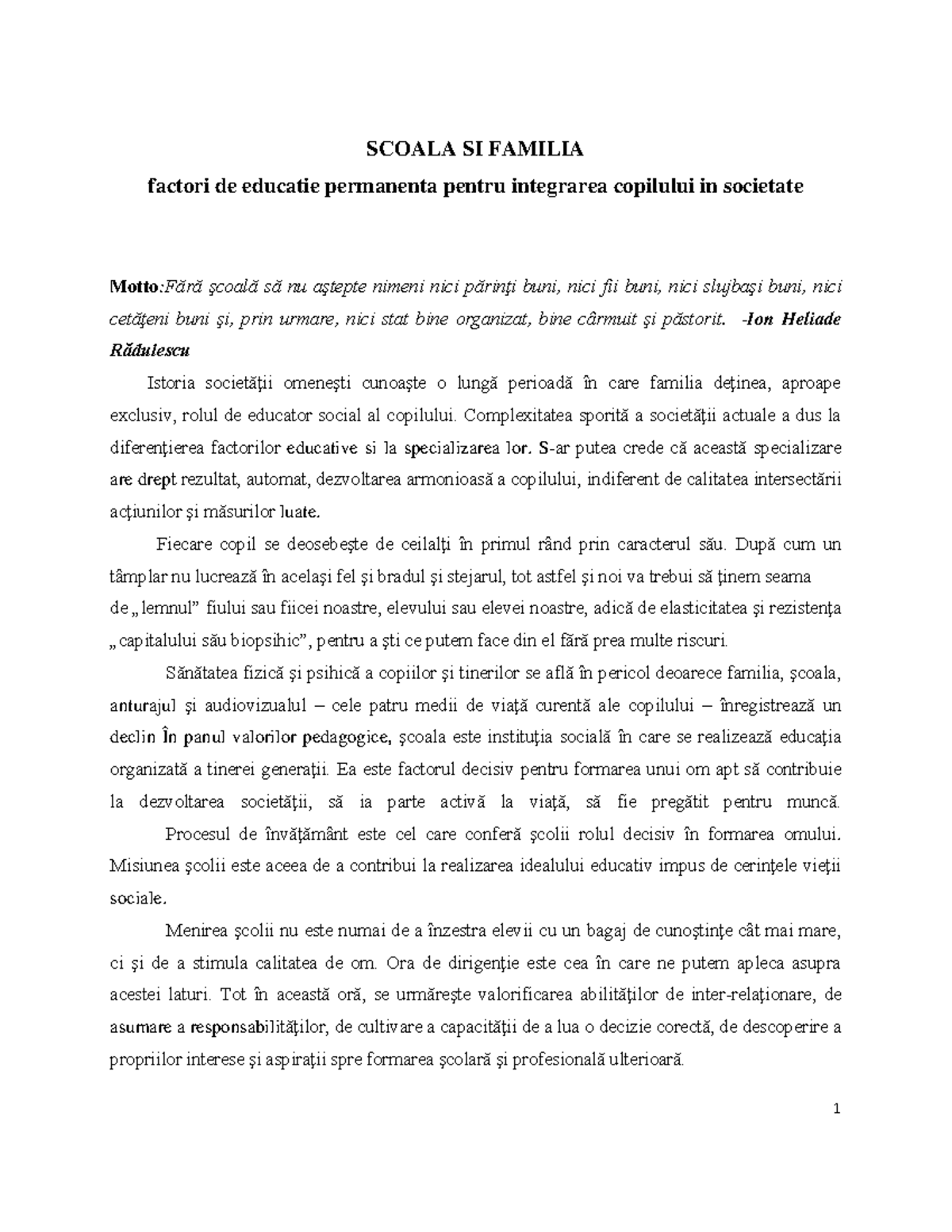 Scoala si familia - factori de educatie permanenta pentru integrarea ...