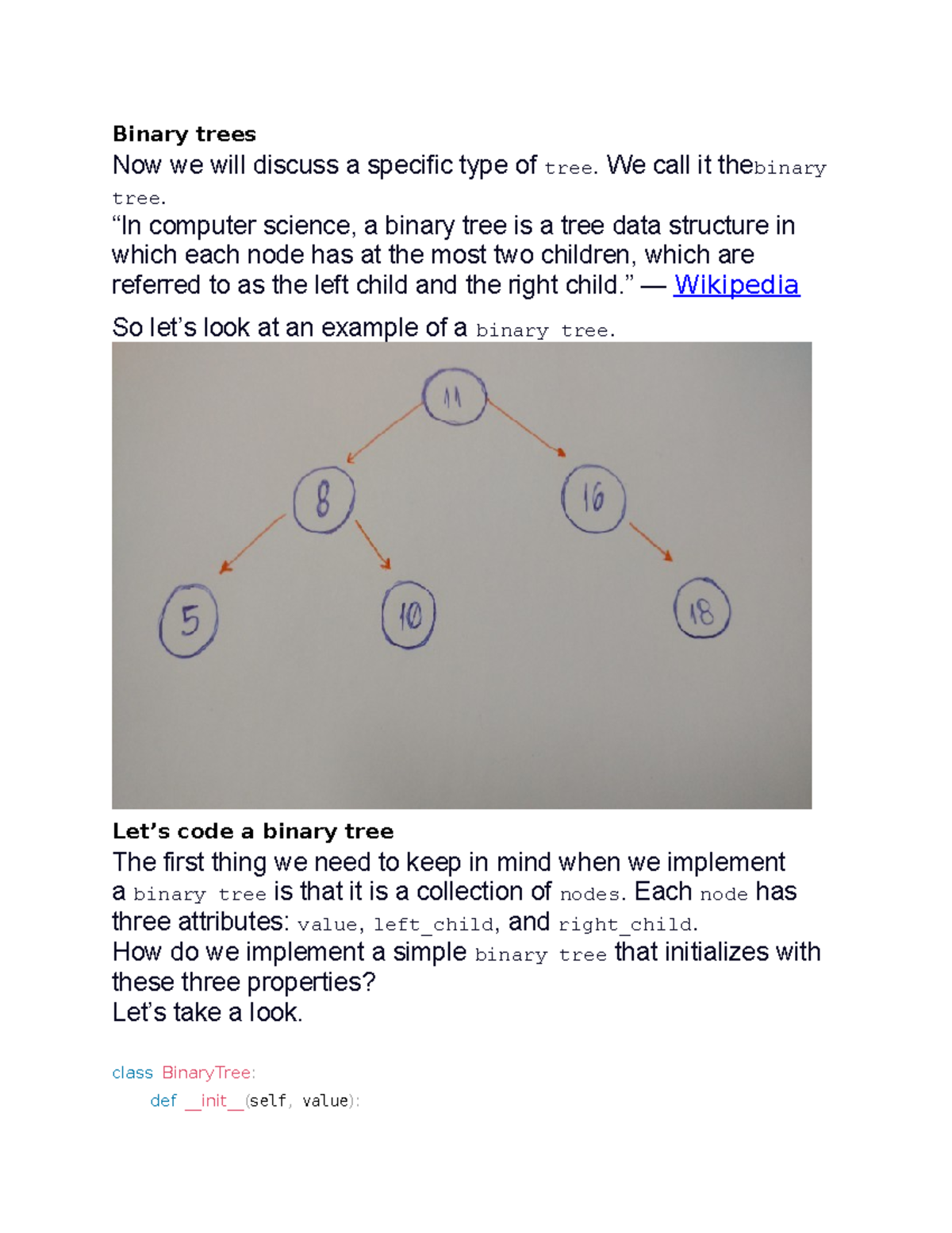 Binary trees - Summary Information communication technology - Binary trees Now we will discuss a ...