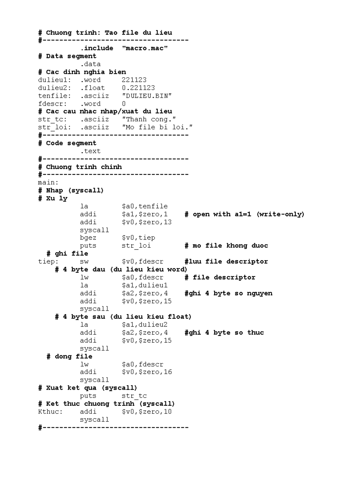 Tao File - Chuong trinh: Tao file du lieu #- .include "macro" Data ...