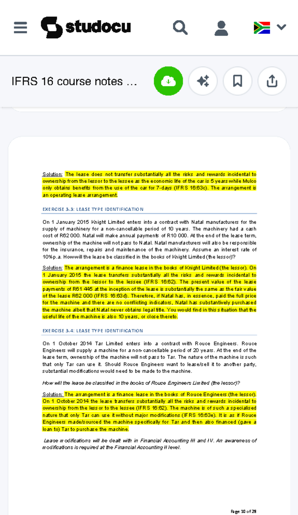 IFRS 16 course notes 2018 Lecturer Version Final - Financial Accounting ...