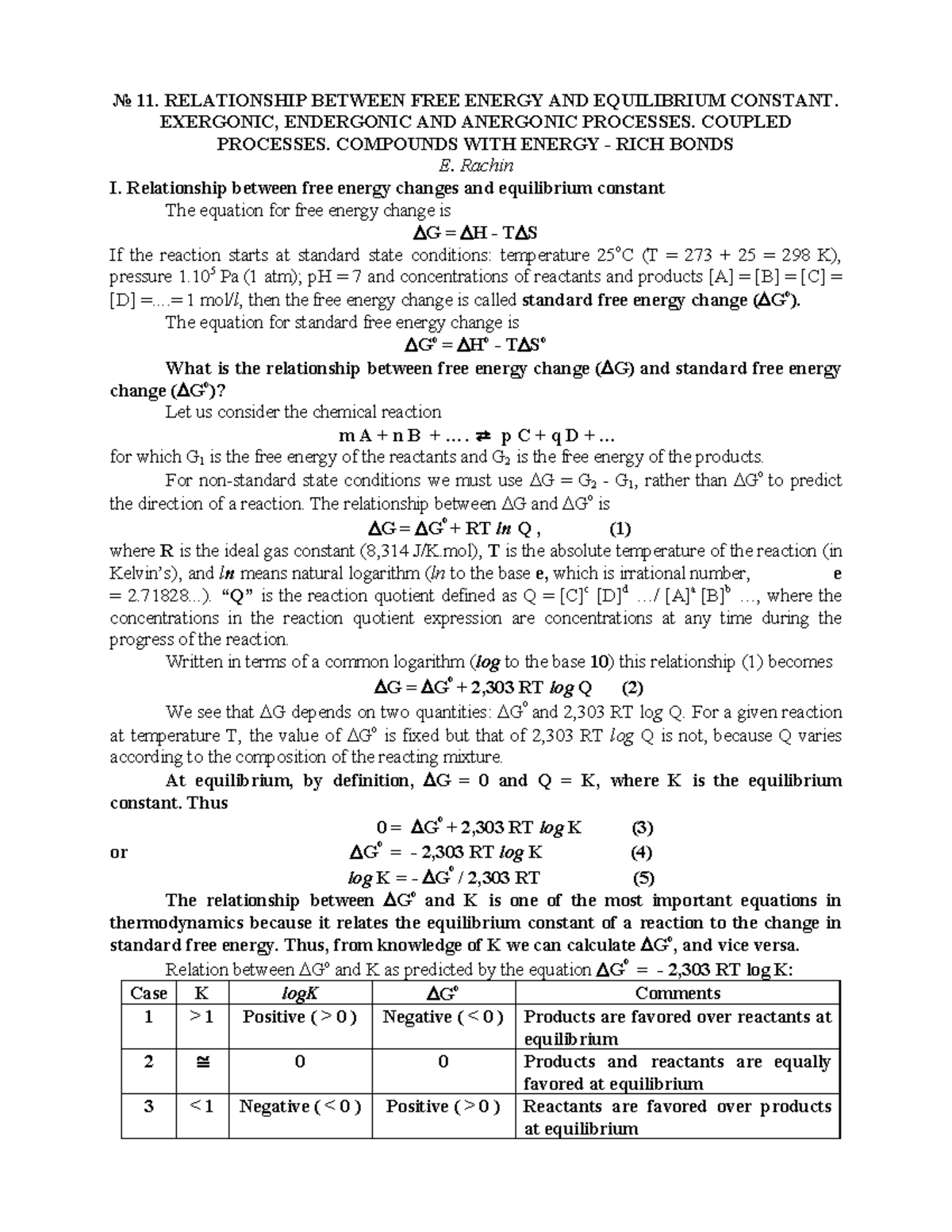 11-Relationship between free energy and equilibrium constant ...