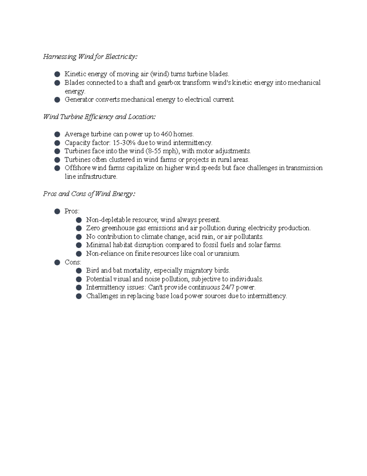 Wind Energy Notes - Harnessing Wind for Electricity: Kinetic energy of ...