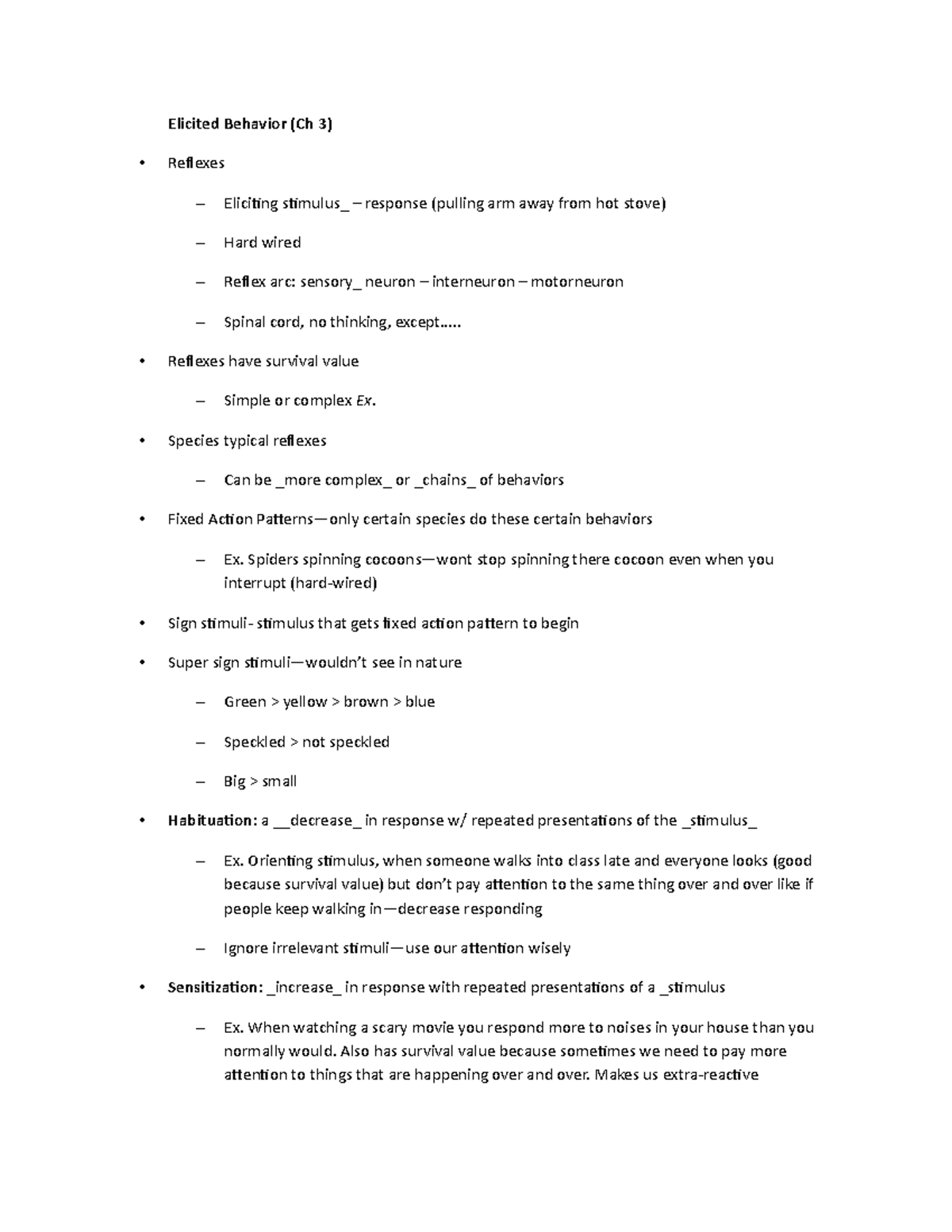 Ch 3 fill in the blank outline - Elicited Behavior (Ch 3) Reflexes ...