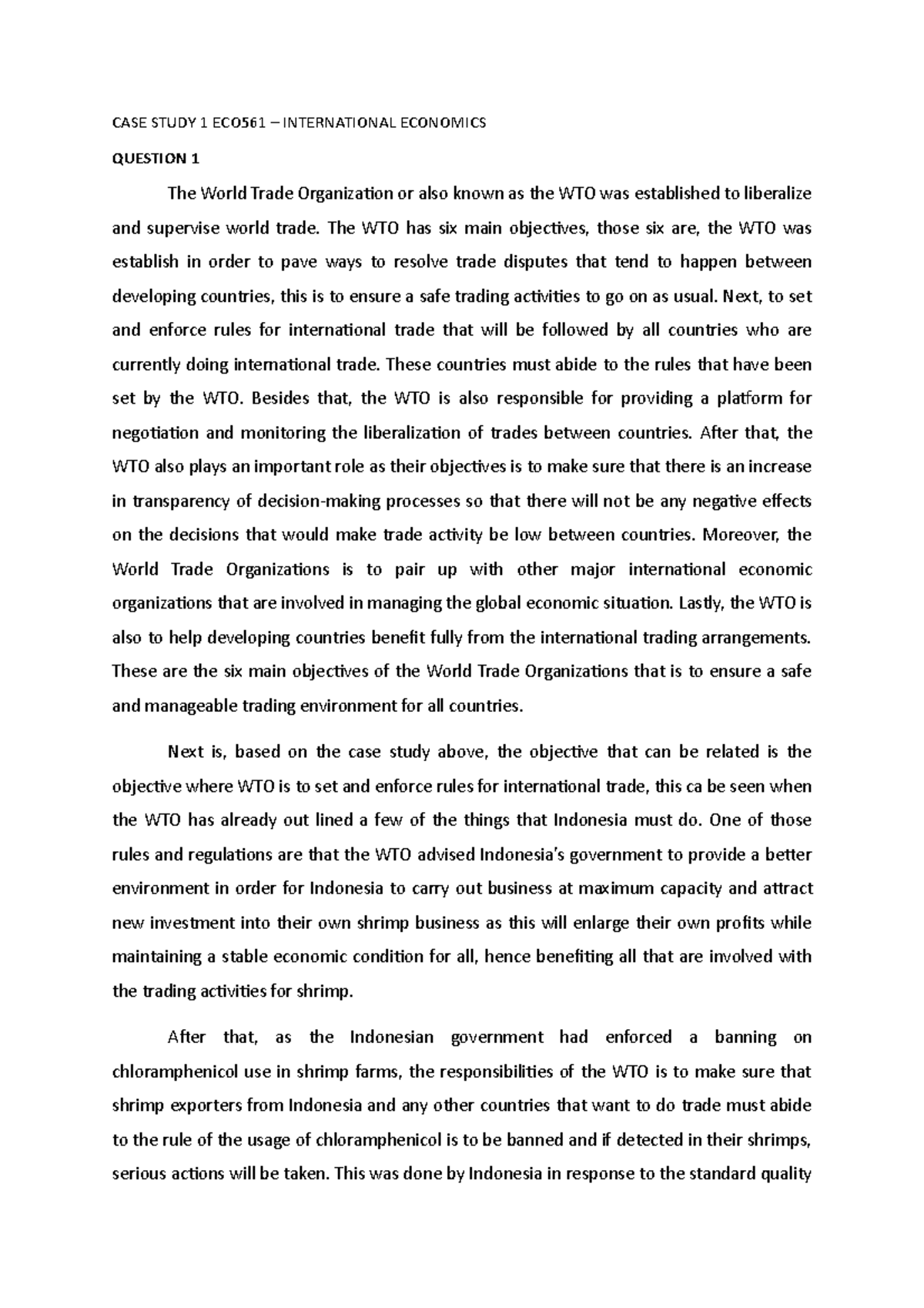 Case Study International Economics ECO561 - CASE STUDY 1 ECO561 ...