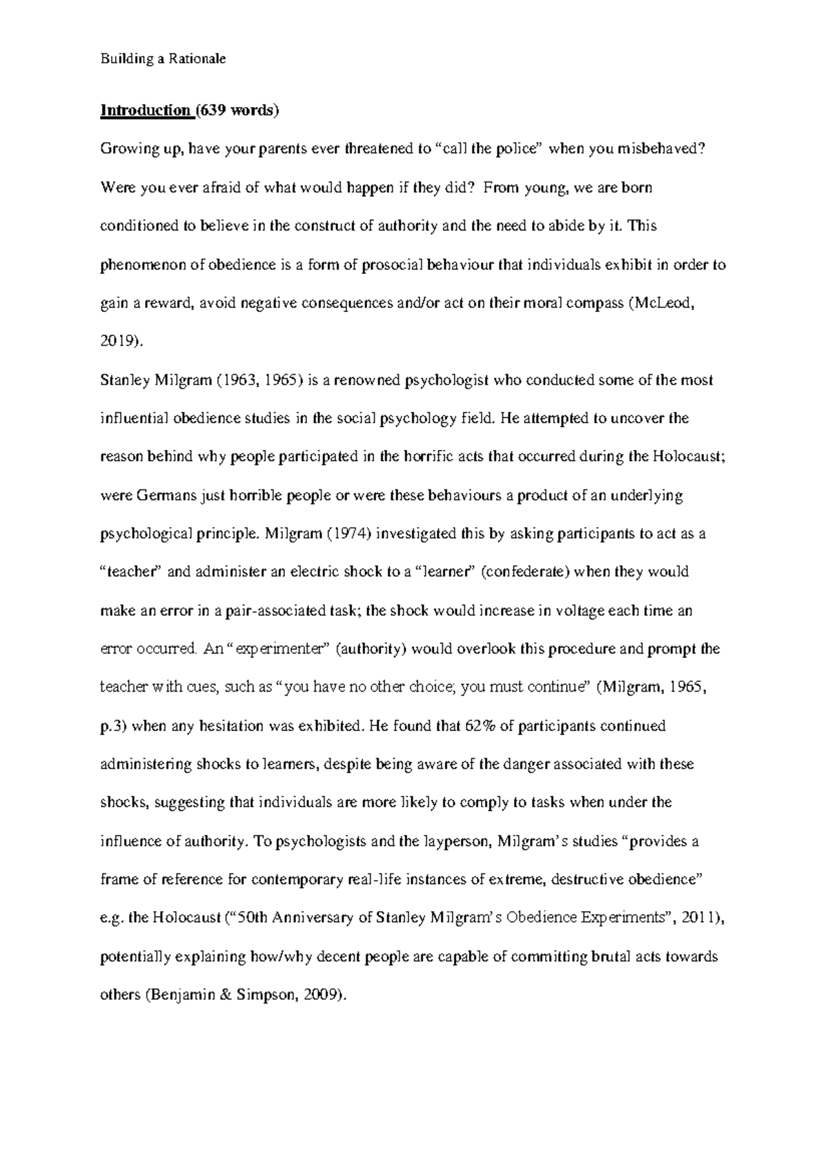 Building A Rationale - Building a Rationale Introduction (639 words ...