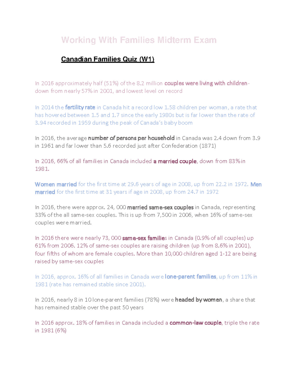Working With Families Midterm Exam Study Guide - Working With Families ...