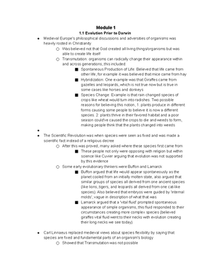 Chapter 2 Notes - MODULE 2: DARWIN AND INHERITANCE, MENDELIAN ...