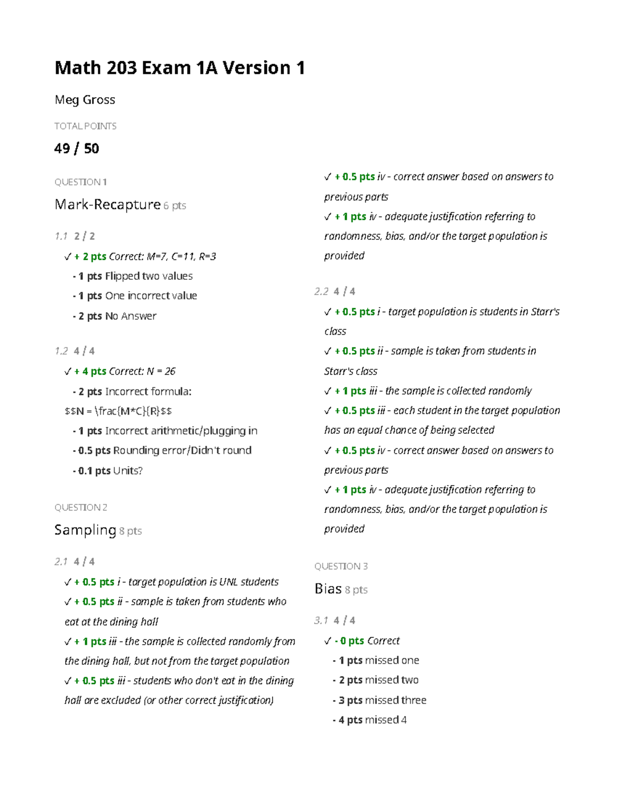 This is another exam document - Math 203 Exam 1A Version 1 Meg Gross ...