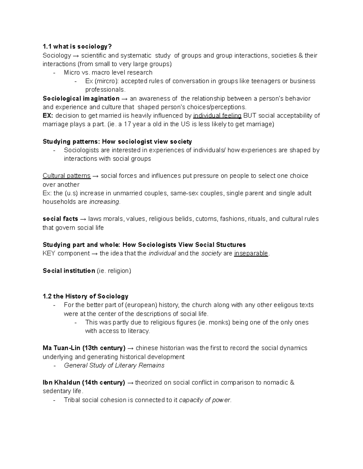 Sociology reading - chapter 1 - 1 what is sociology? Sociology → ...