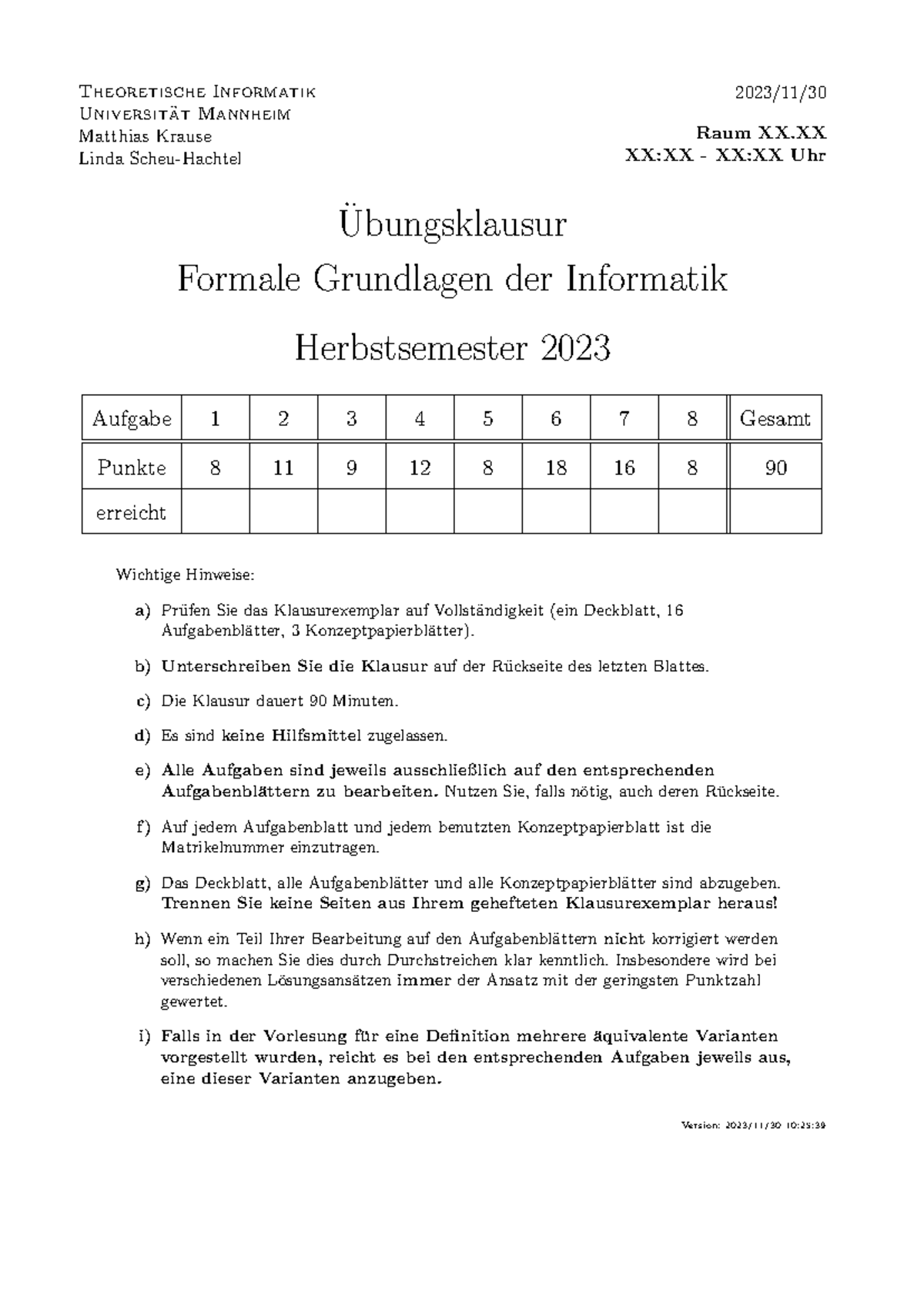 Uebungsklausur - Übungsklausur HWS 2023/2024 Prof. Krause ...