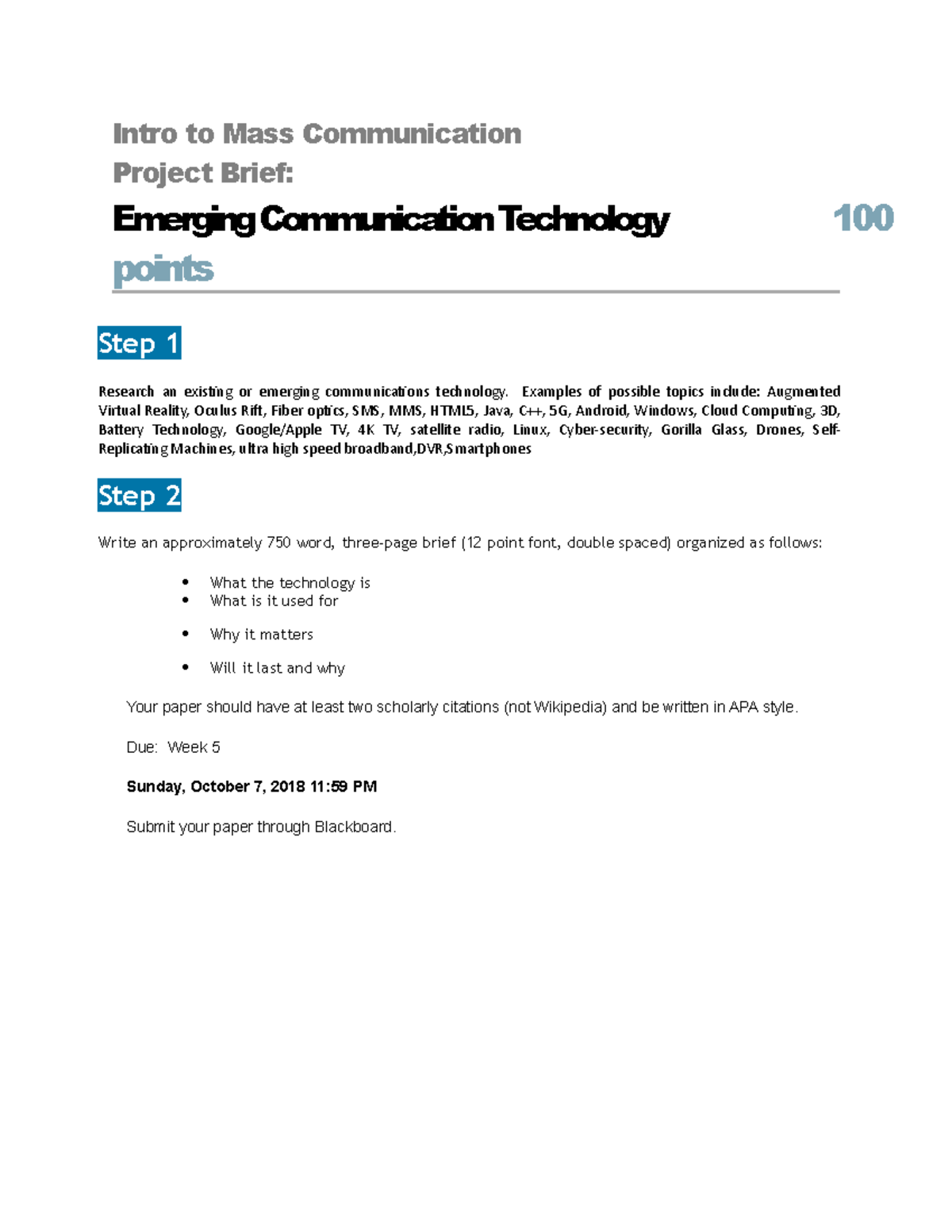 Intro to Mass Comm Project Brief- Emerging Technology - Intro to Mass ...