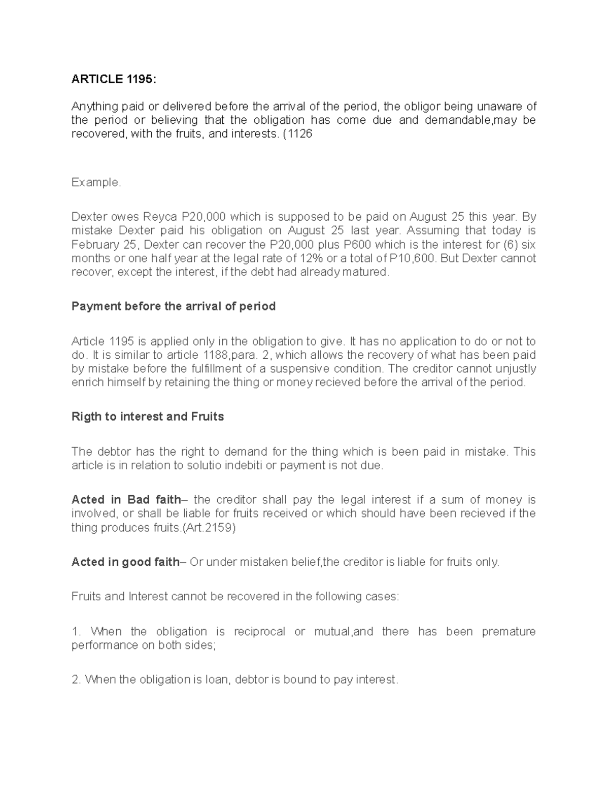 Article 1195 Obligations with a period - ARTICLE 1195: Anything paid or ...