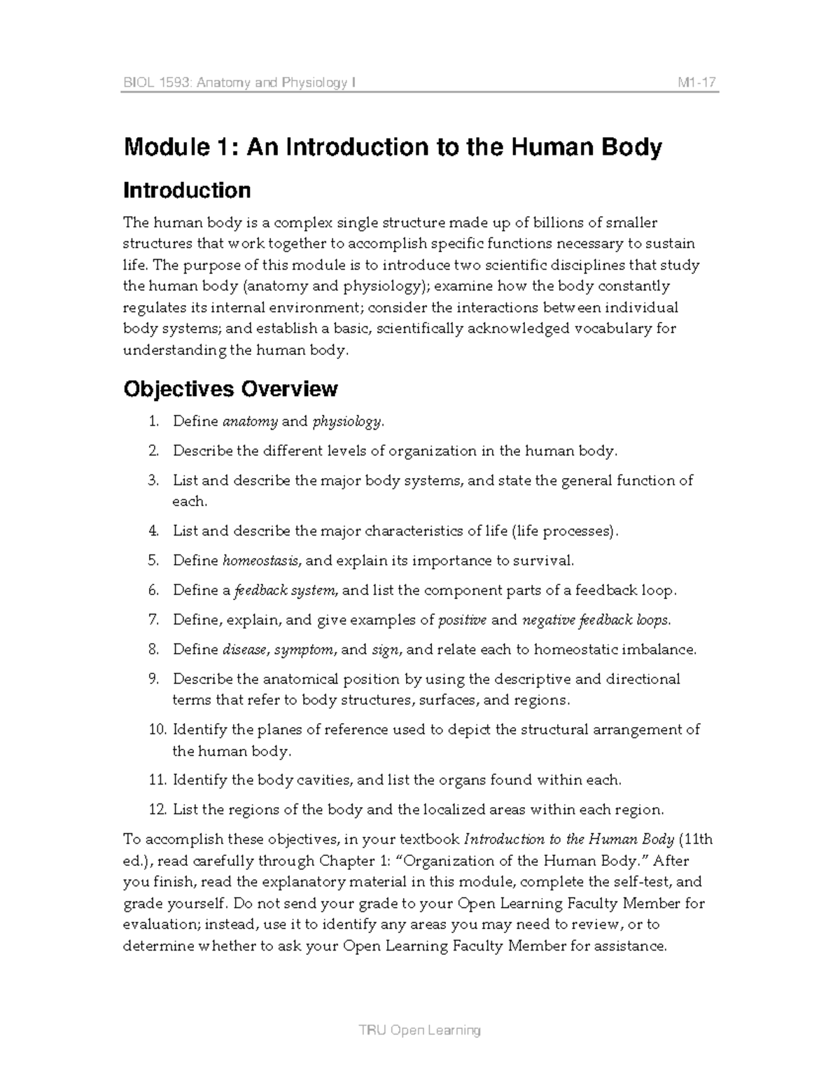 Biol1593 sw6 Module 1 TRU BIOL 1593 - BIOL 1593: Anatomy and Physiology ...